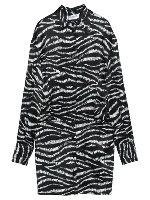 Attico Zebra-print Mini Shirt Dress - Black