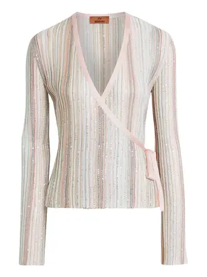 Missoni Missoni Sequin-Embellished Striped Wrap Cardigan Baby Pink