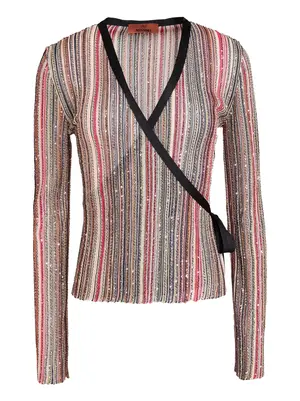 Missoni Missoni Sequin-Embellished Striped Wrap Cardigan Black
