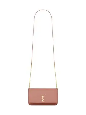 Saint Laurent Leather Cassandre Phone Holder - Pink