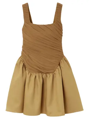 ABADIA Kaia Ruched Chiffon And Twill Mini Dress - Brown