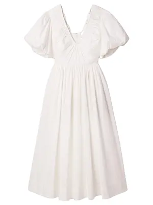 Aje Esmerie Gathered Organic Cotton-poplin Midi Dress - Ivory
