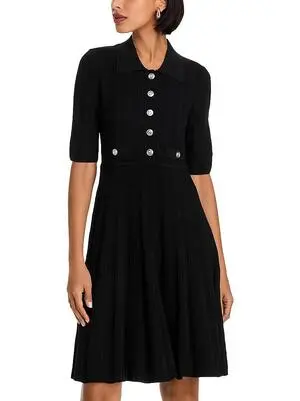 PINKO Rib Knit Button-Front Shirt Dress