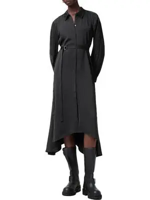 ALLSAINTS Lexi Long Sleeve High-Low Shirt Dress Black