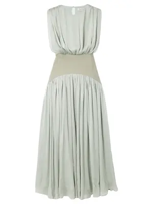 ABADIA Suri Pleated Crepon Gown - Blue