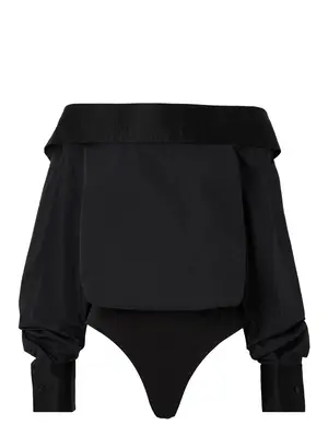 ABADIA Satin-trimmed Cotton-blend Poplin Bodysuit - Black