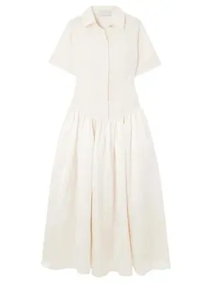 ABADIA Mena Pleated Poplin And Dupioni Midi Dress - Neutrals