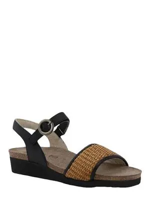 Naot Cecile Wedge Sandals - Black/raffia