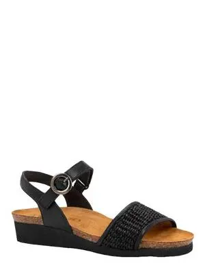 Naot Cecile Wedge Sandals - Shiny Black Leather/ Black