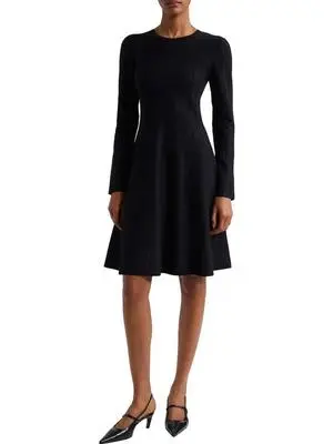 Emporio Armani Geo Jacquard Stripe Fit & Flare Jersey Dress - Solid Black