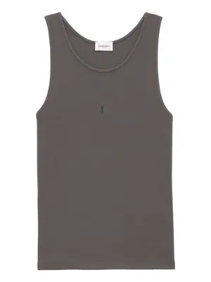 Saint Laurent Cotton Cassandre Sleeveless Top - Grey