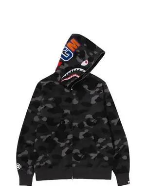 A BATHING APE Camo Shark Full Zip Hoodie - Black