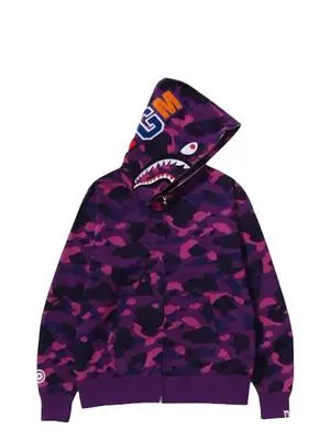 A BATHING APE Camo Shark Full Zip Hoodie - Purple