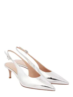 GIANVITO ROSSI 55 Metallic Leather Slingback Pumps - Silver