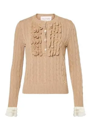 Valentino Garavani Ruffled Cable-knit Virgin Wool Sweater - Beige