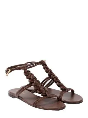 GIANVITO ROSSI Capua Braided Leather Sandals - Brown
