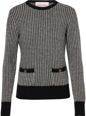 Valentino Garavani Houndstooth Virgin Wool Sweater - Black