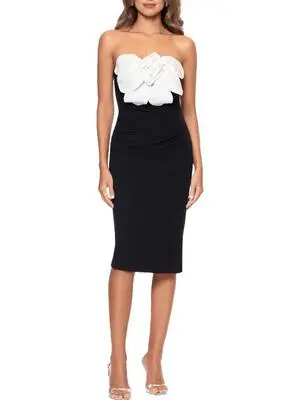 Betsy & Adam Floral Appliqué Strapless Scuba Knit Sheath Dress - Black/ White