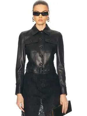Saint Laurent Cropped Leather Jacket - Noir