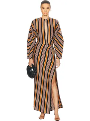 Missoni Striped Knit Long Dress - Black  Brown  Rust  & Beige