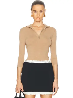 Victoria Beckham Half Zip Short Sleeve Top - Sandstorm