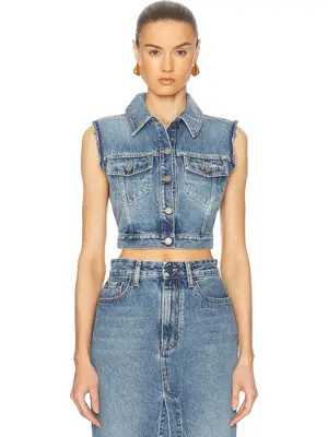 Alessandra Rich Sleeveless Denim Trucker Jacket - Blue