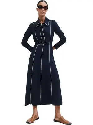 ME+EM Contrast Midi Dress - Navy/cream