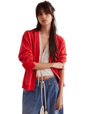 Free People Take It Easy Cardigan - Poppy Red