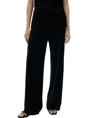 Mango Velvet Straight Leg Pants - Black