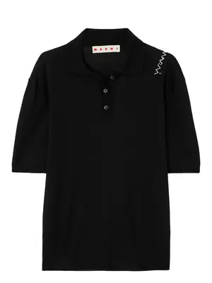 Marni Embroidered Wool And Silk-blend Polo - Black