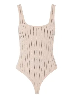 Attico Crystal-embellished Ribbed Bodysuit - Ecru