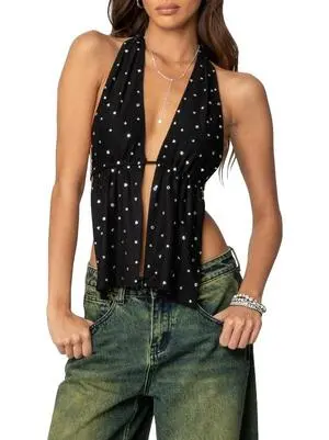 EDIKTED Studded Halter Top - Black
