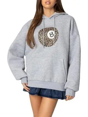 EDIKTED Leopard Graphic Oversized Hoodie - Gray-melange