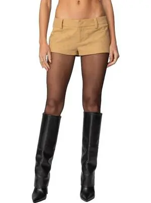 EDIKTED Shane Faux Suede Microshorts - Tan