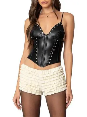 EDIKTED Studded Faux Leather Corset Top - Black
