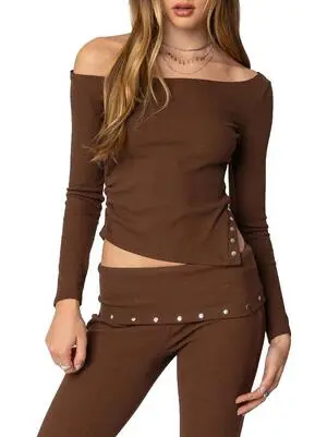 EDIKTED Aries Studded Rib Top - Brown