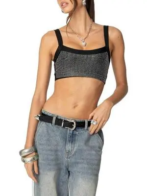 EDIKTED Embellished Rib Crop Camisole - Black/ Silver