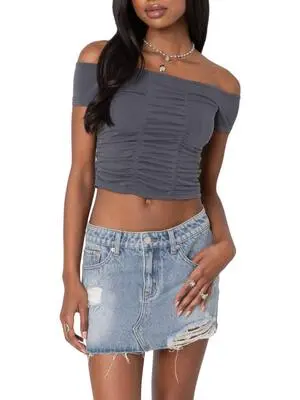 EDIKTED Off-the-shoulder Ruched Top - Dark-gray