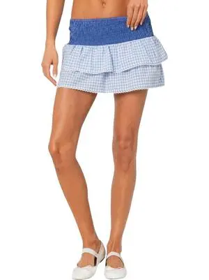 EDIKTED Gingham Check Tiered Miniskirt - Blue