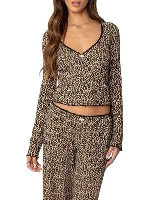 EDIKTED Leopard Print Long Sleeve Top - Mix