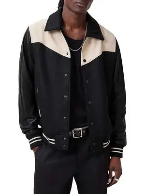 ALLSAINTS Endleton Mixed Media Western Bomber Jacket - Black/ecru