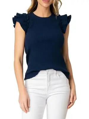 GIBSONLOOK GIBSONLOOK Flutter Sleeve Rib Top Navy