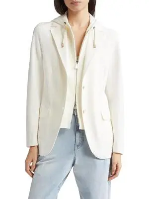 Eleventy Cotton-blend Knit Blazer With Removable Hooded Bib - White