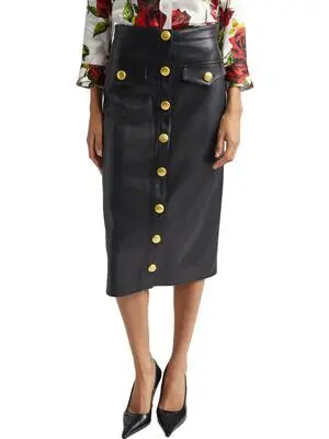 L'Agence Milann Faux Leather Midi Skirt - Black/gold