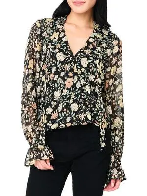 GIBSONLOOK Floral Print Surplice Top - Black Multi Floral