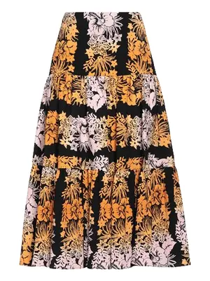 Sandro Floral-print Circle Midi Skirt - Black
