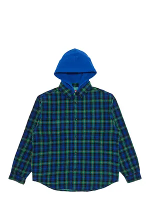 Supreme Tartan Flannel Hooded Shirt - Blue