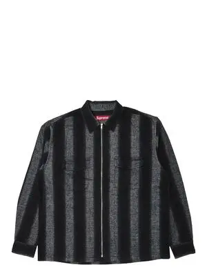 Supreme Stripe Flannel Zip Up Shirt - Black