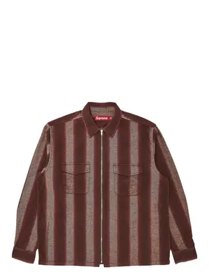 Supreme Stripe Flannel Zip Up Shirt - Brown