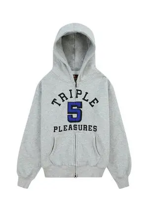 PLEASURES X Triple 5 Soul Applique Zip Up Hoodie - Grey